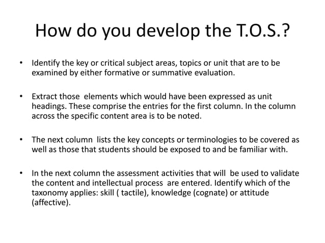 Table of specifications | PPT