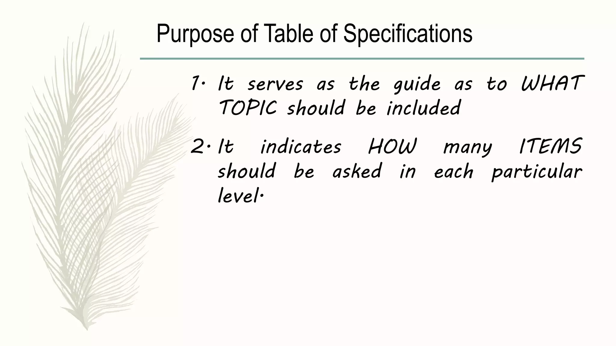 Table of specifications | PPTX