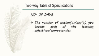 Table of specifications | PPTX