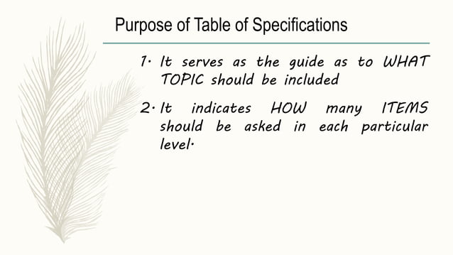 Table of specifications | PPTX