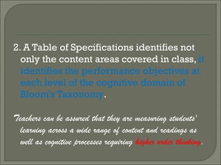 Table of specifications 2013 copy | PPT