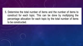 Table of Specification, Test questions and item.pptx