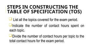 Table of specification TOS - Assessment of Learning | PPT