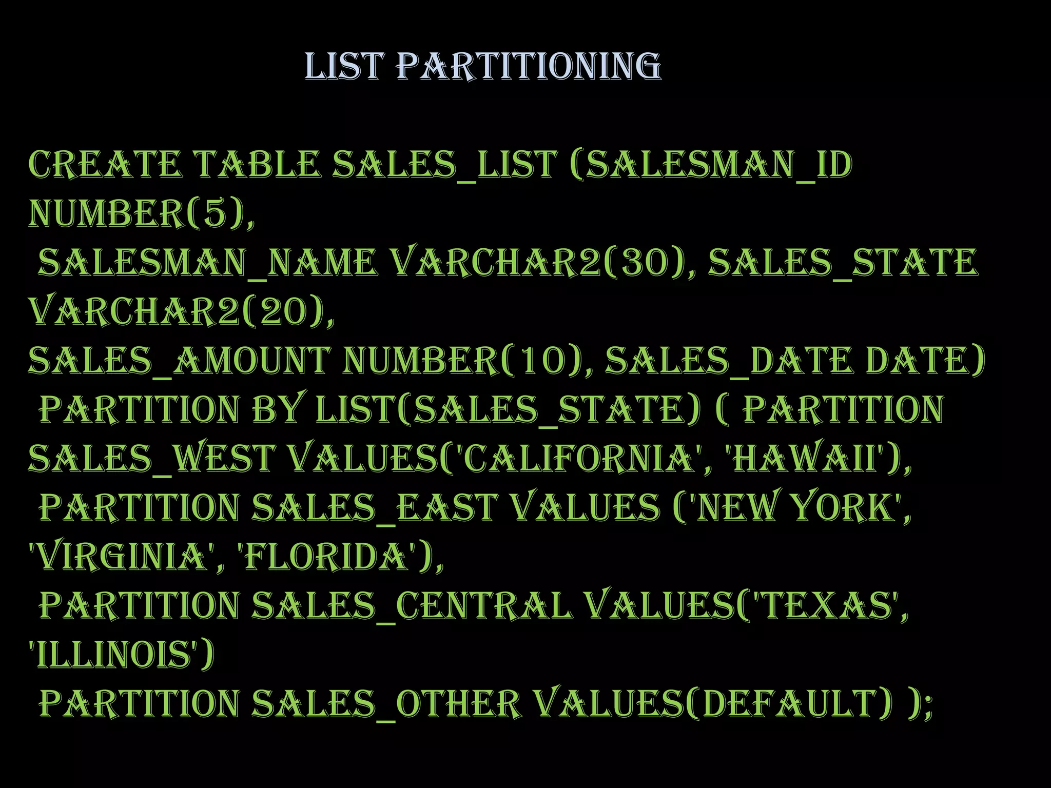 Table partitioning in Oracle Database | PPTX