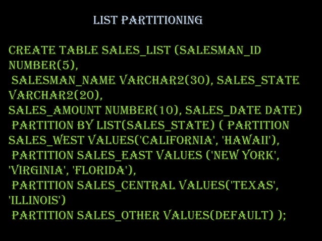 Table partitioning in Oracle Database | PPTX