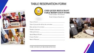 Handling table reservation and types of food services | PPTX