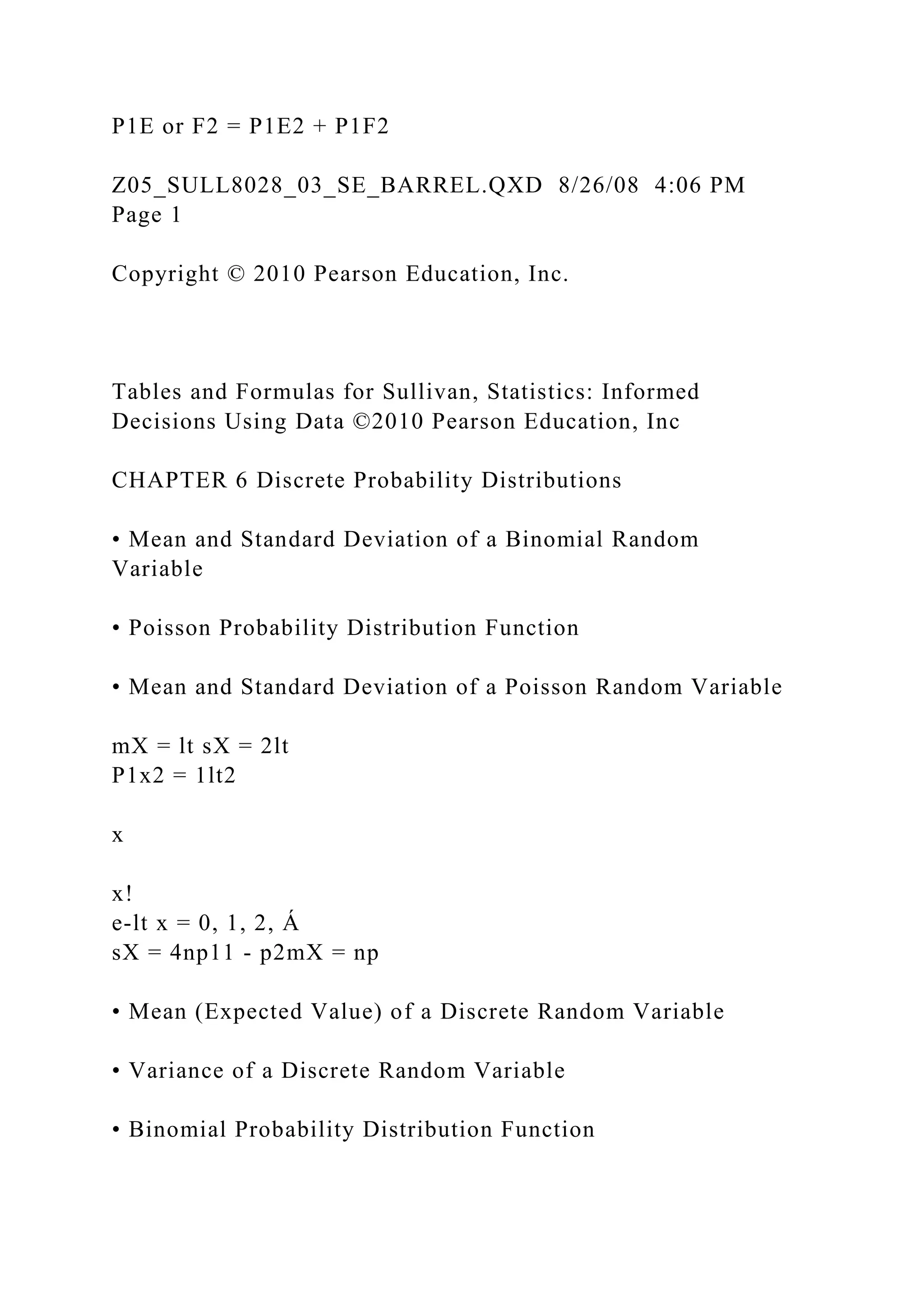 Tables and Formulas for Sullivan, Statistics Informed Decisio.docx