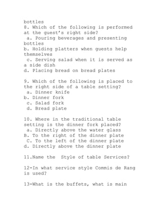 Table service quiz#1 | DOCX