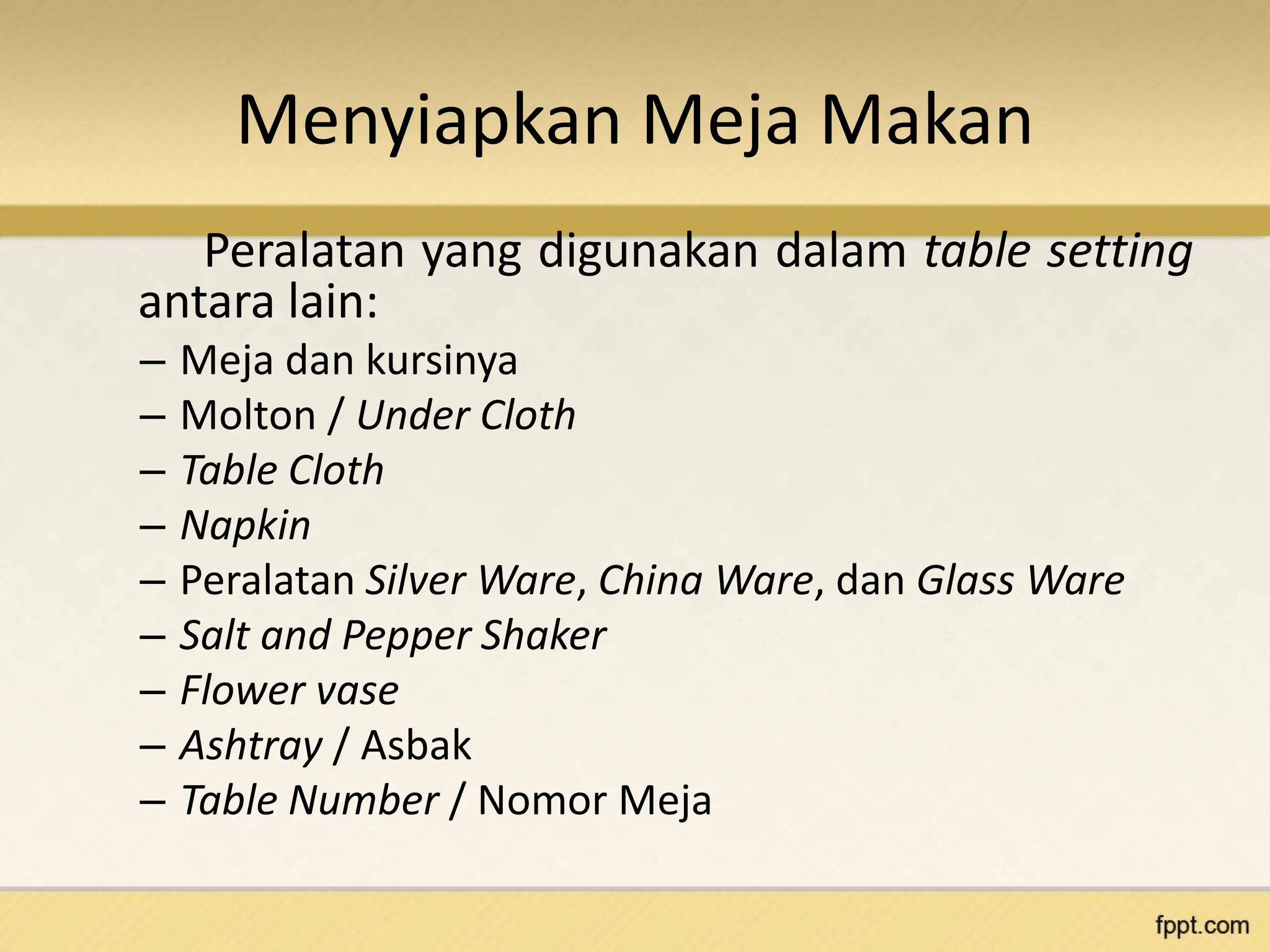 Table Set Updan berbagai cara dan penggunaanpptx | PPTX