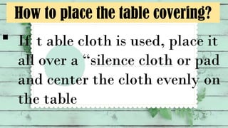GUIDLINES IN TABLE SET UP AND TABLE SETTING IN FOOD AND BEVERAGE ...
