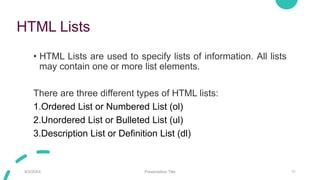 tableslist.pptx | Web Design and HTML | Internet