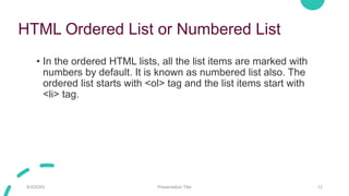 tableslist.pptx | Web Design and HTML | Internet