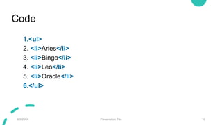 tableslist.pptx | Web Design and HTML | Internet