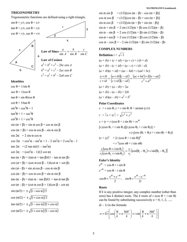 Tables of math, physics and chemistry engineering handbook | PDF ...