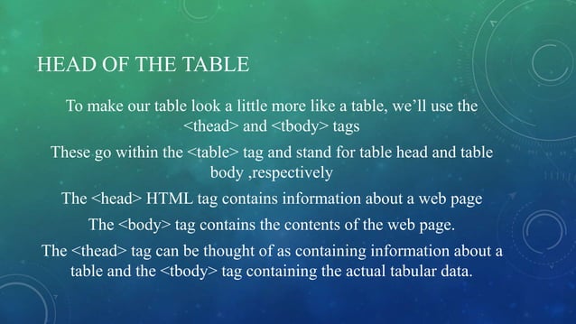web development basics tables part2 | PPT