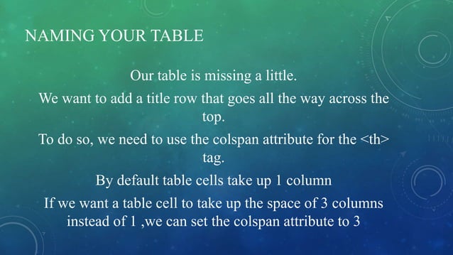 web development basics tables part2 | PPT