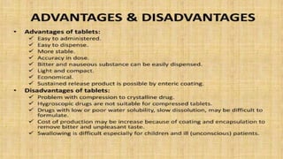 Tablet: Solid dosage form Advantages and Disadvantages.pptx ...