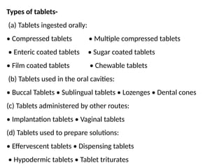 tablet dosage form introduction and its some types | PPTX