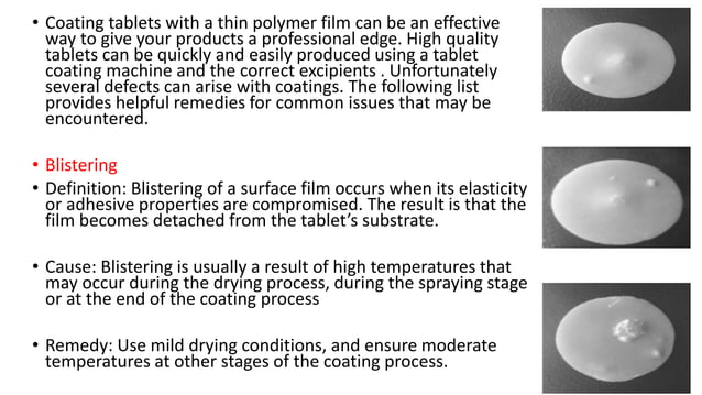 Tablet coating defects and their remedies | PPTX | Skin and Dermatology ...