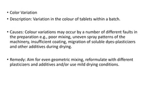 Tablet coating defects and their remedies | PPTX