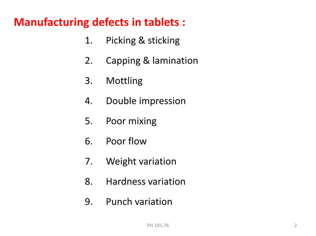 Tablet defects | PPTX | Pharmaceutical Drugs | Medical Health