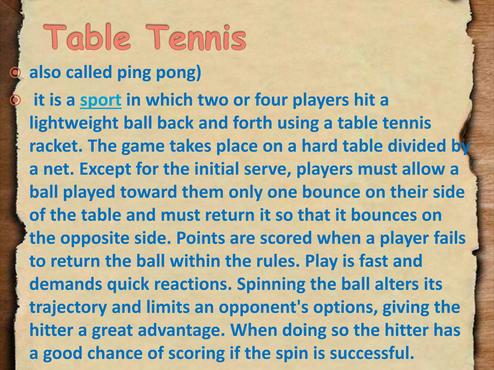 Table tennis game | PPTX