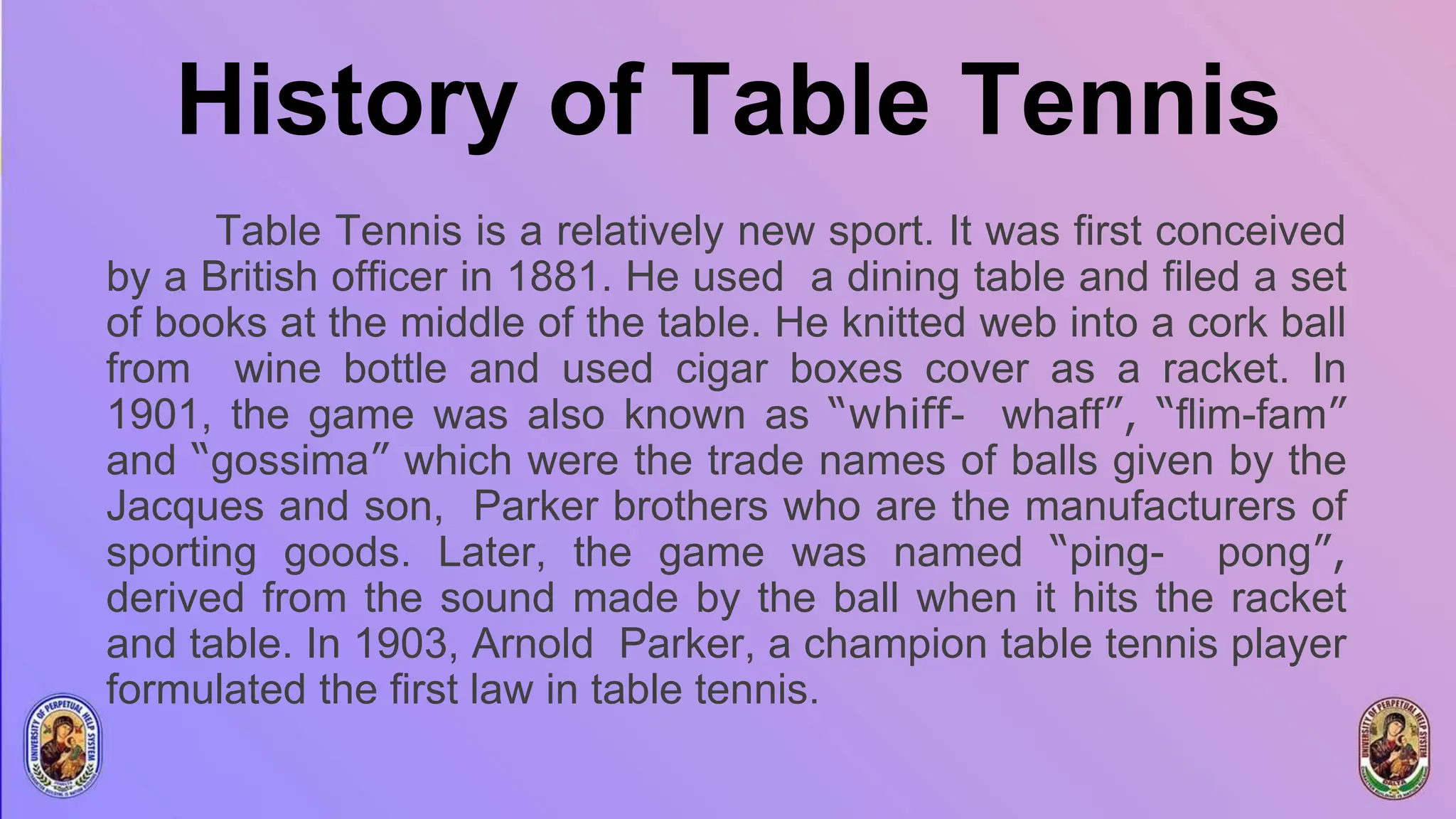 Table Tennis- individual and dual sports | PPTX