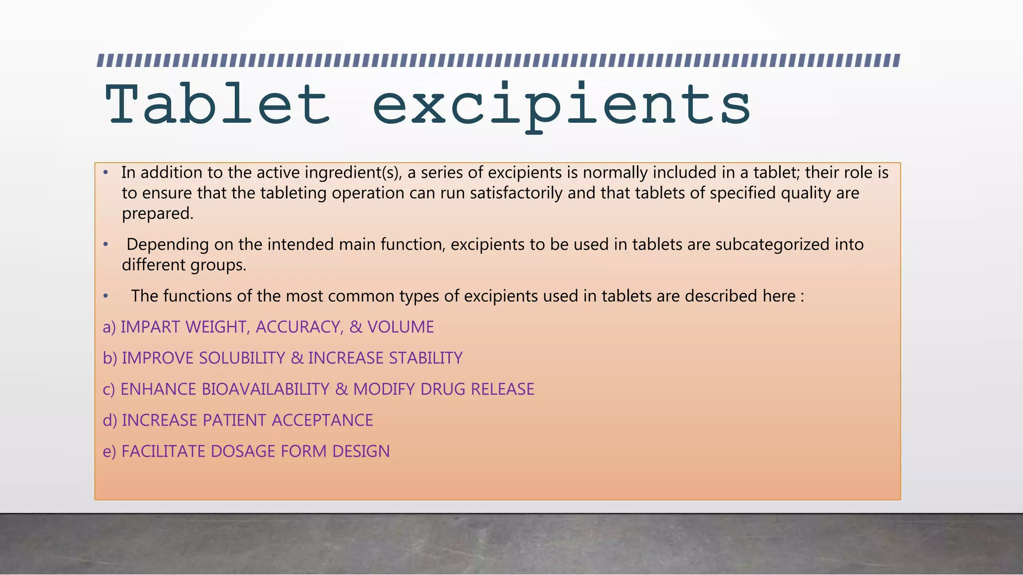 Tablet excipients | PPTX