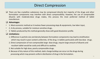Tablet formulation, manufacturing, adv. and disadvantages | PPT