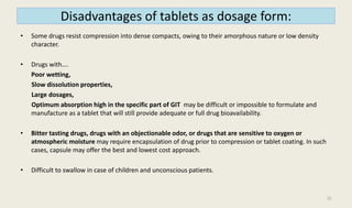 Tablet formulation, manufacturing, adv. and disadvantages | PPT