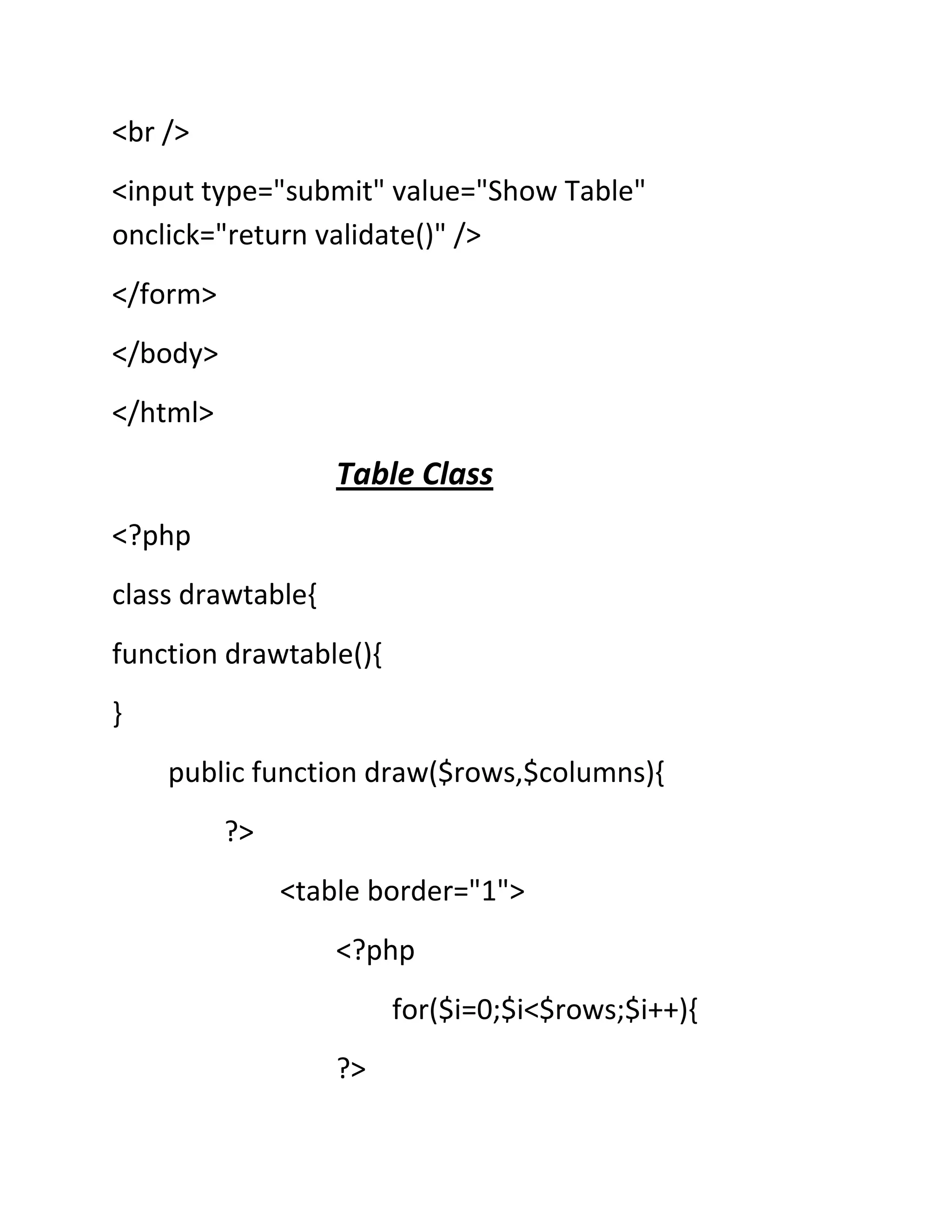 Table through php | DOCX