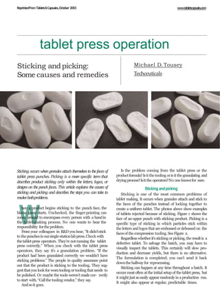 Tablet press operation: Sticking and Picking | PPTX