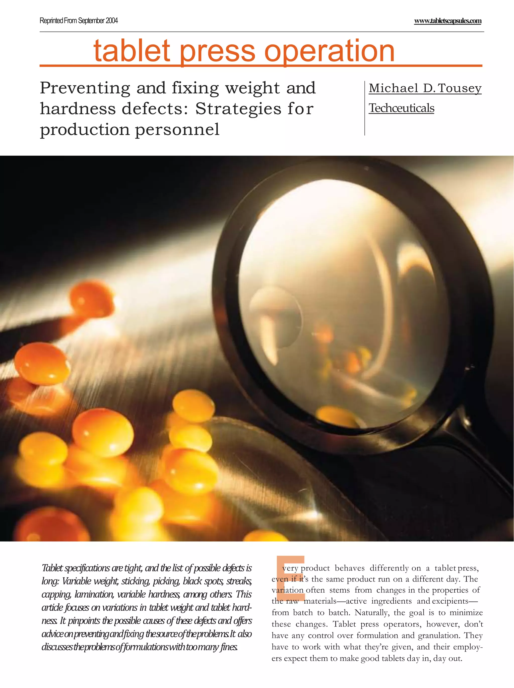 Tablet Press Operation - Weight Hardness | PPTX