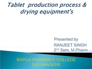 Tablet production process by ranjeet singh | PPT