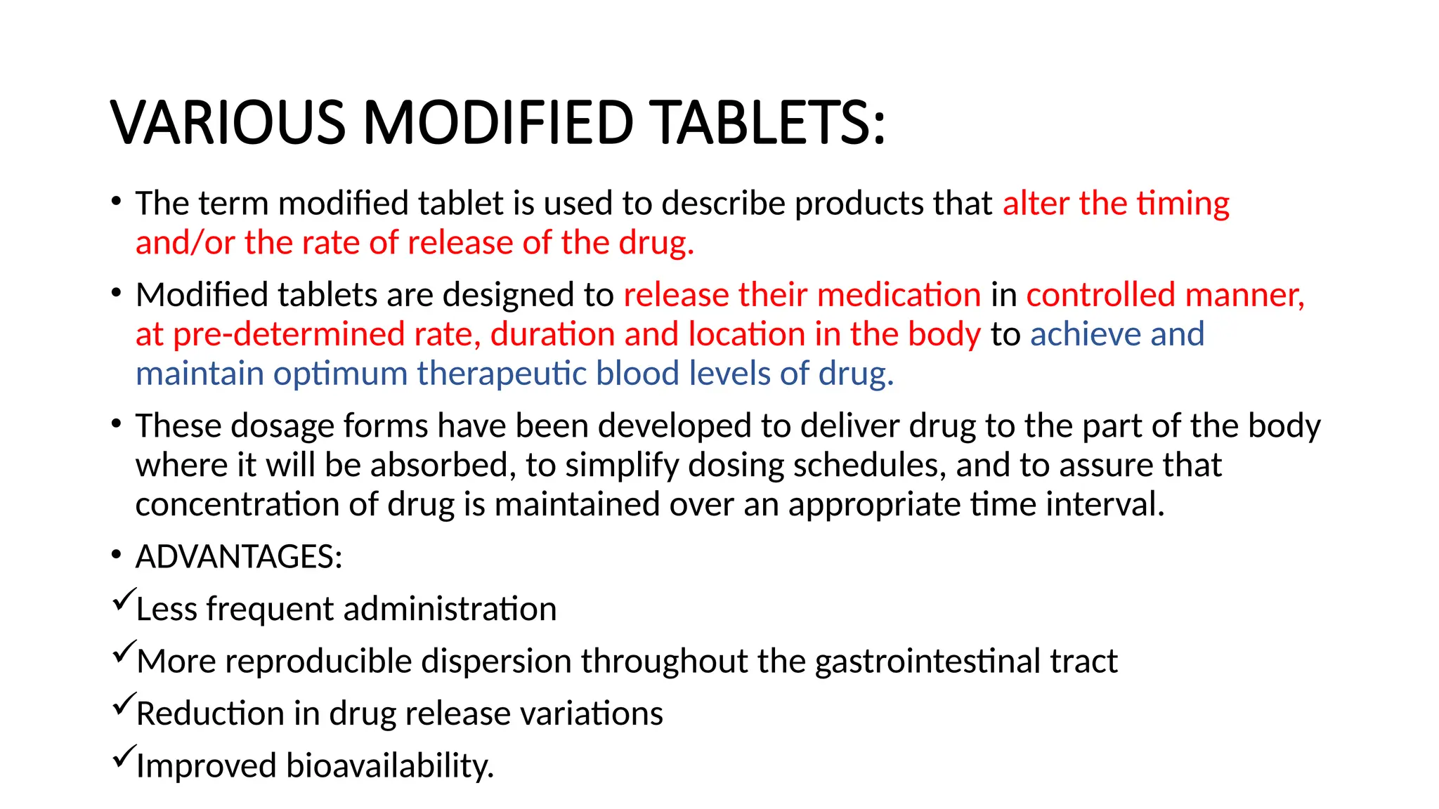TABLETS- Coated & uncoated tablet, various modified release tablets | PPTX