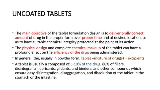 Tablets Coated And Uncoated Tablet Various Modified Release Tablets Pptx