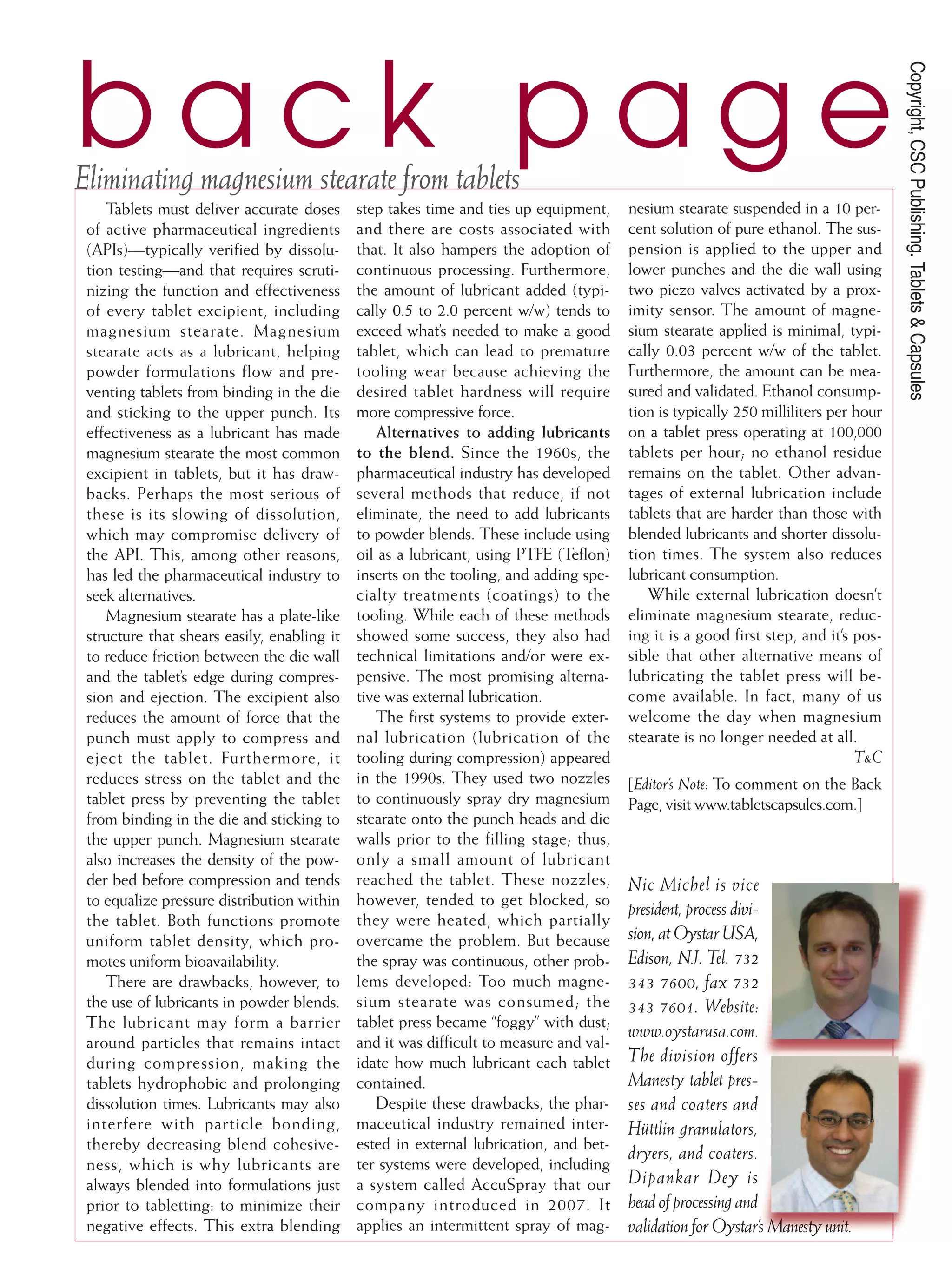 Eliminating magnesium stearate in tablets | PDF