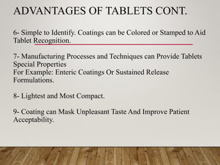 Solid dosage form: Tablet advantage, disadvantage | PPT