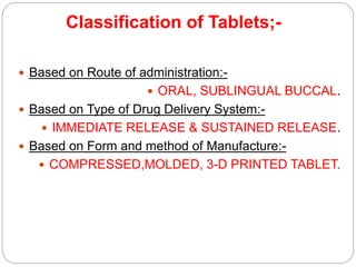 Tablets; General Introduction & Classification ;_By Tejas Bhatia. | PPTX
