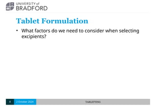 Tabletting different components and manufacturing technologies | PPTX