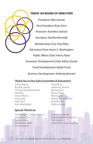 Tabor 100 18th Annual Captains of Industry Gala Program | PDF