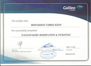 Tabrez galileo certificate | PDF