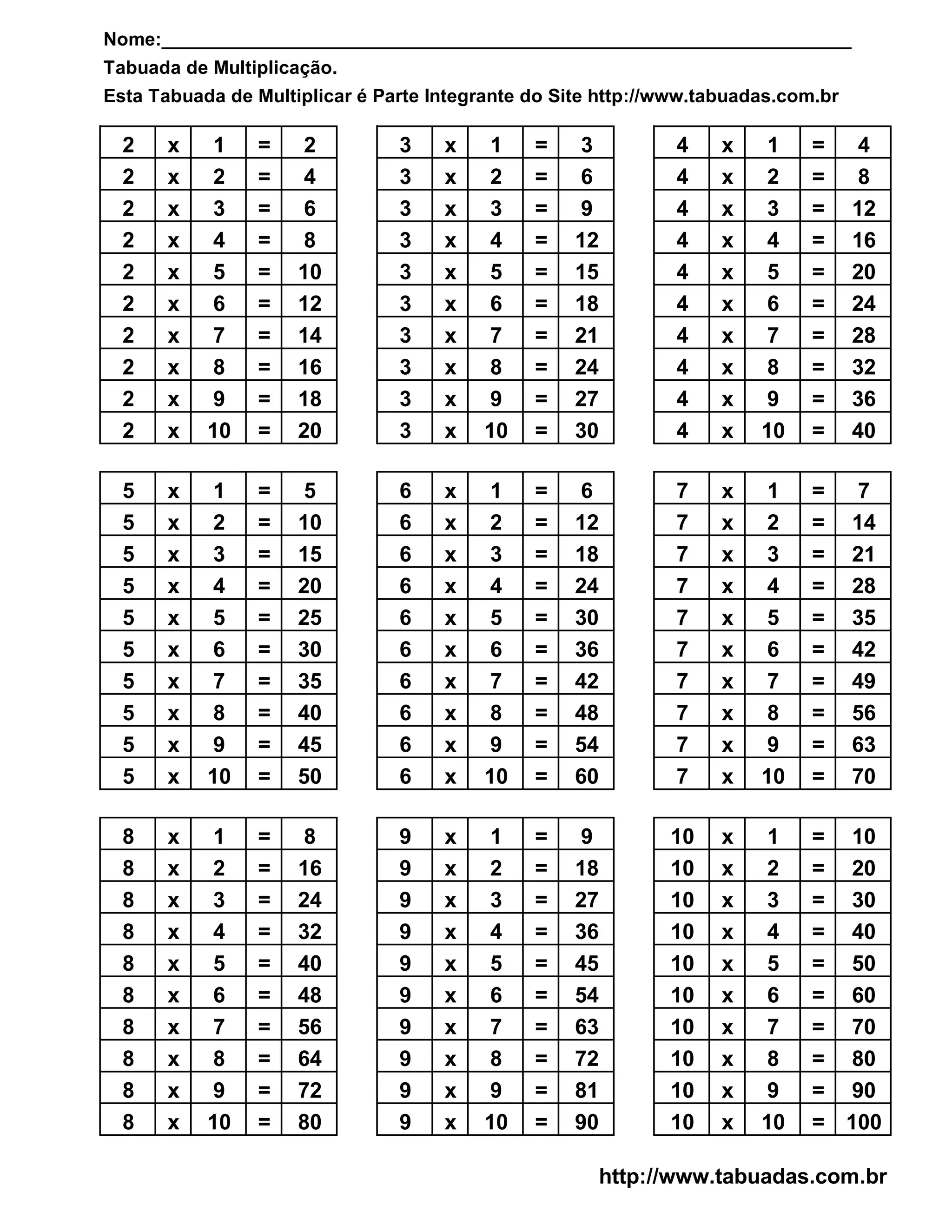 Tabuada de-multiplicacao | PDF