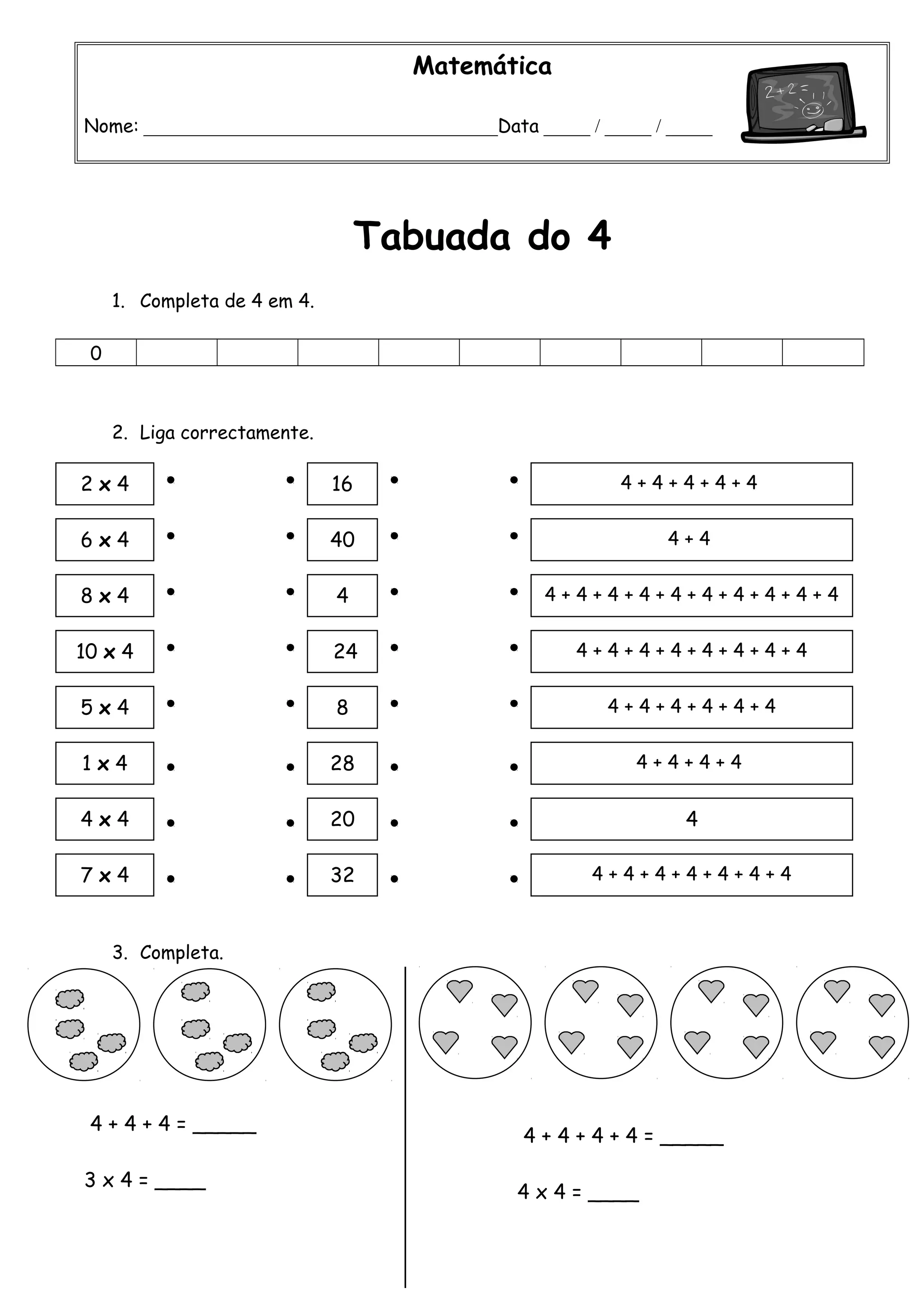 Tabuada do 4 ficha | DOC