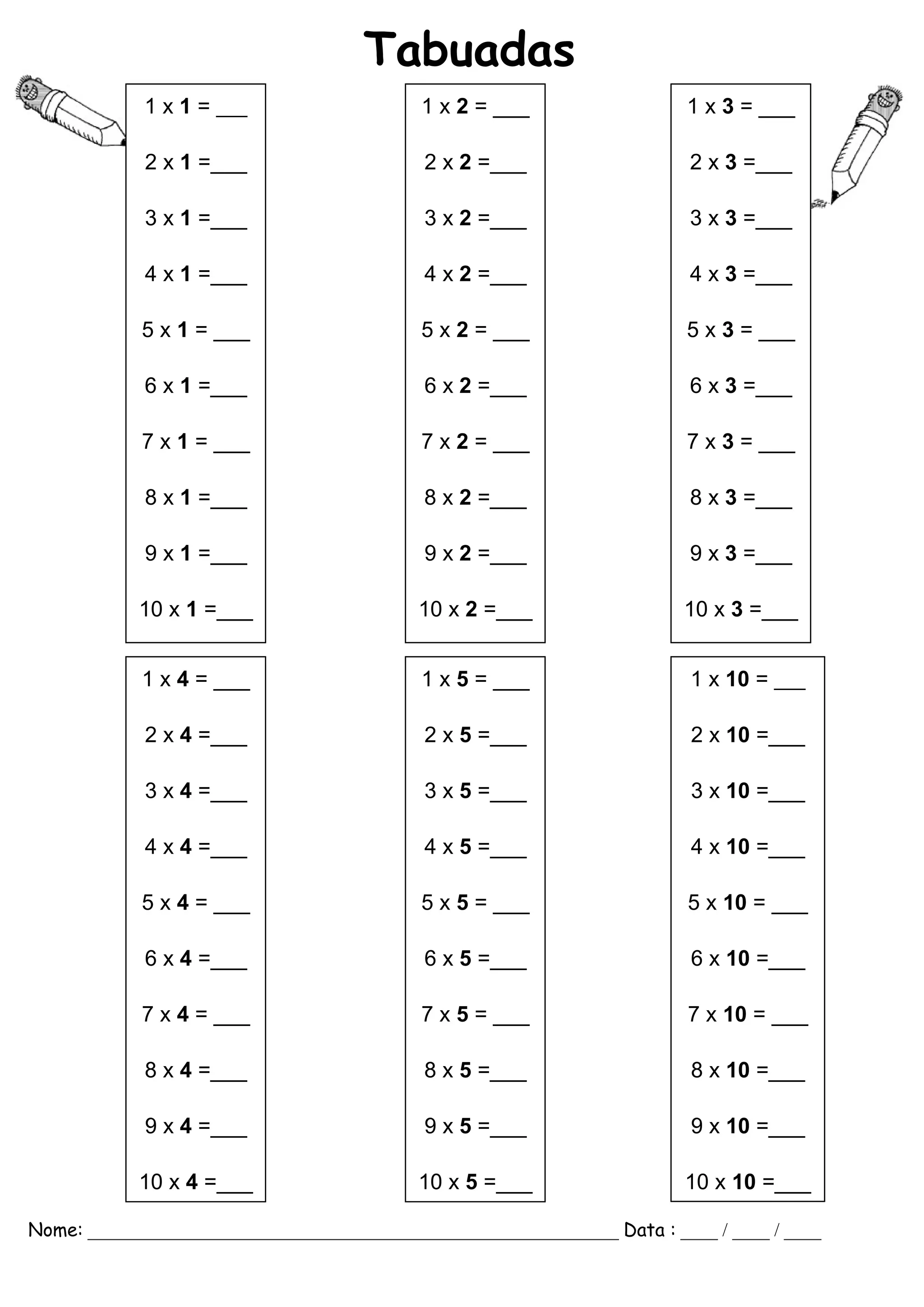 Tabuadas tabelas | DOC