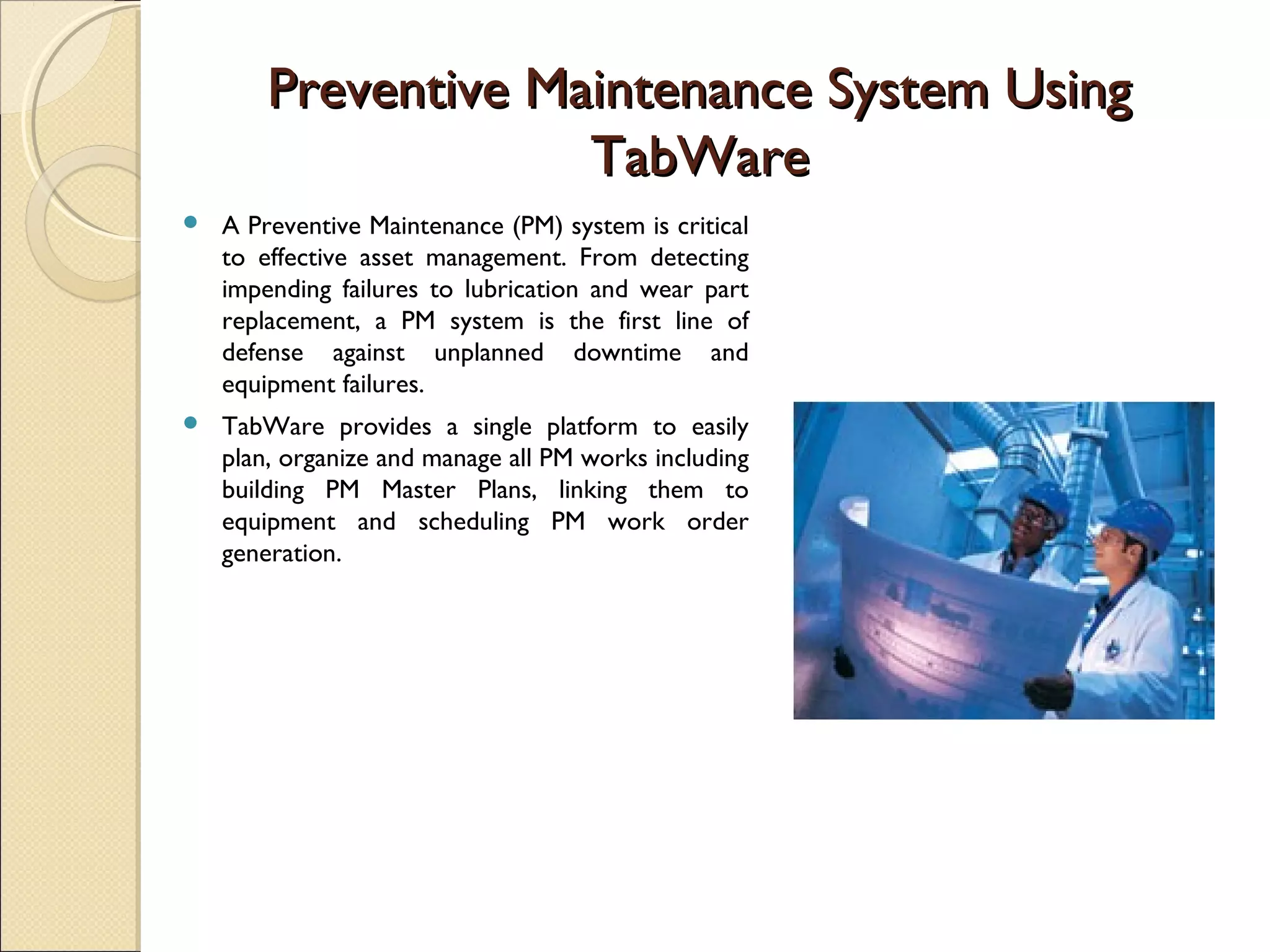 TabWare - Preventive Maintenance Software | PPT