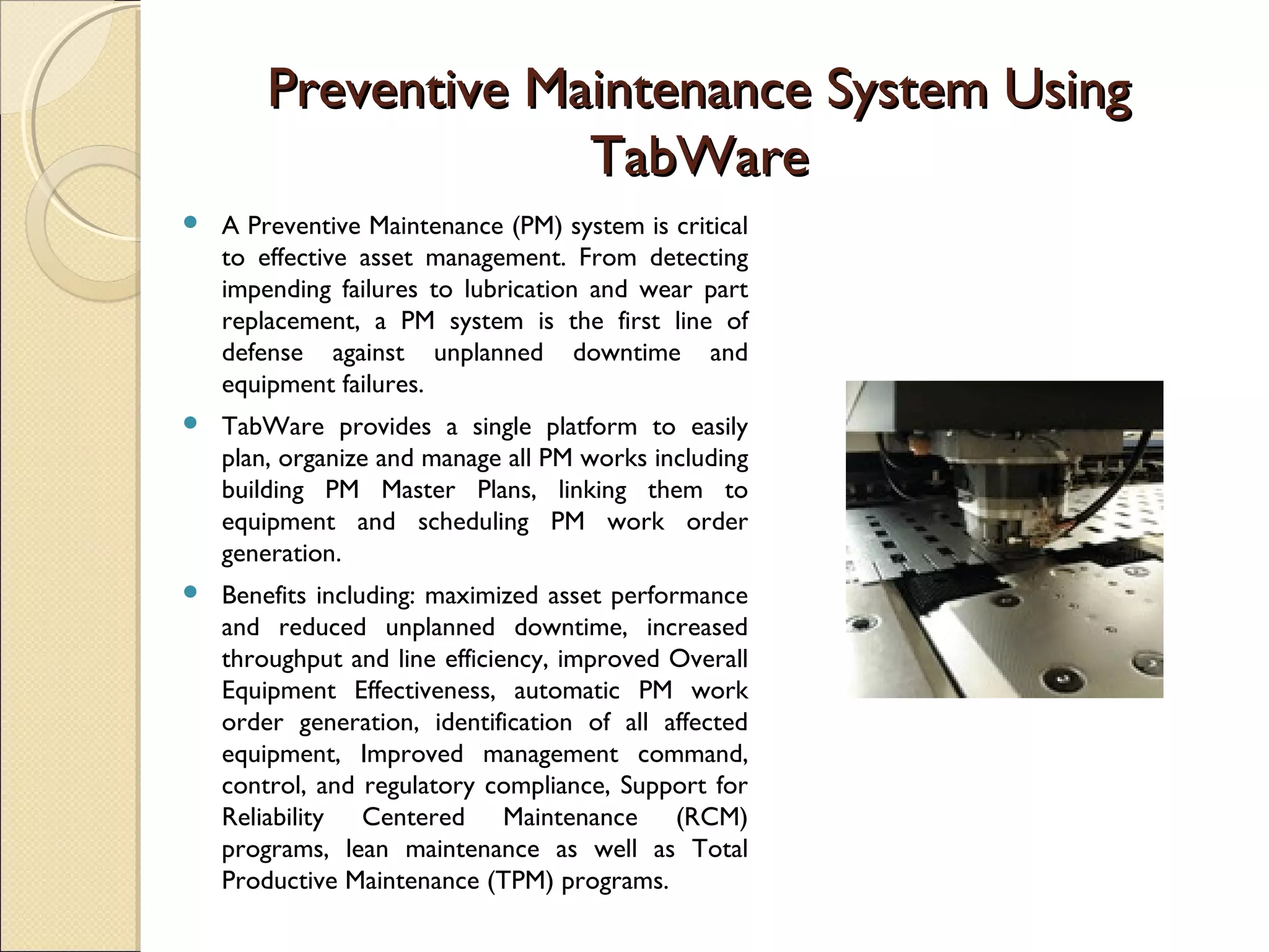 TabWare - Preventive Maintenance Software | PPT