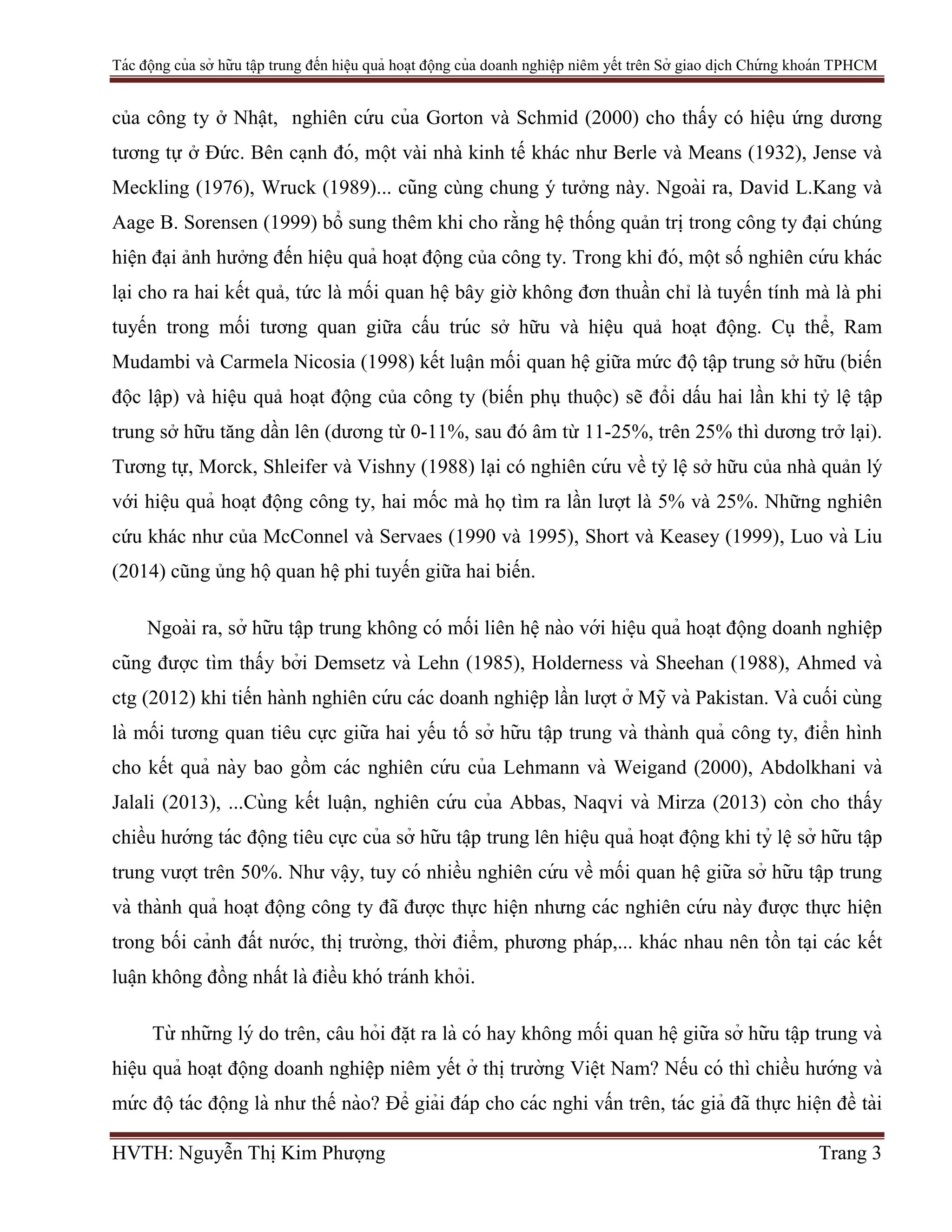 Tác động sở hữu tập trung đến hoạt động của doanh nghiệp, HOT | PDF