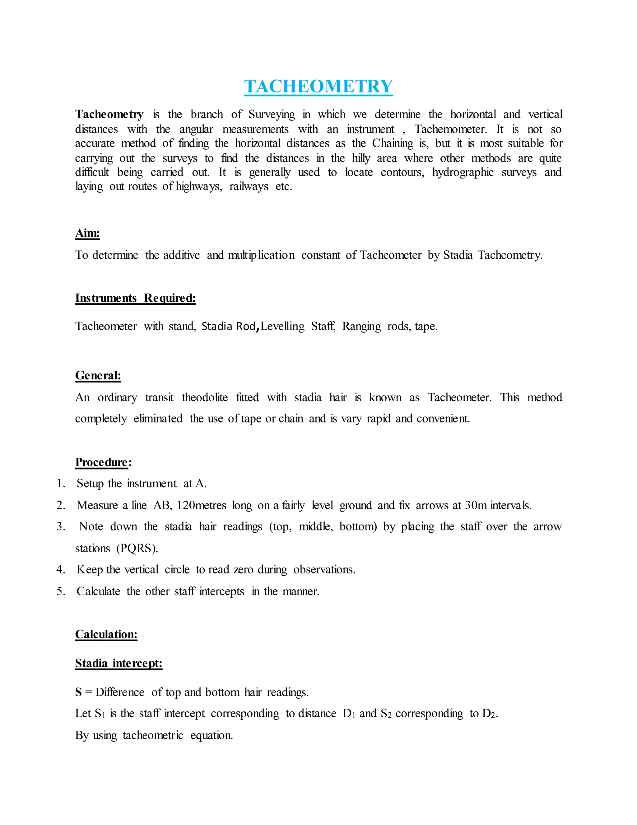 Tacheometry 1 | DOCX