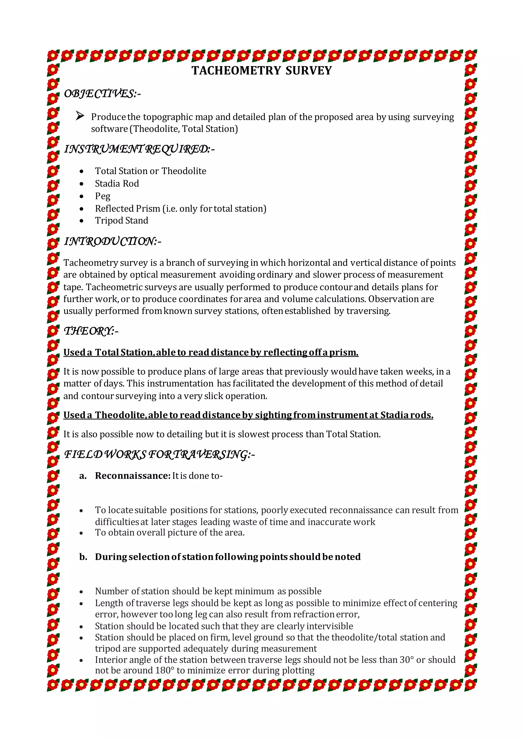 Tacheometry survey of detailing | DOCX